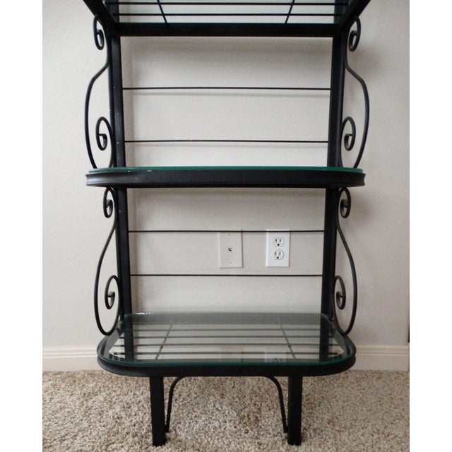 Wrought Iron & Glass Shelves Baker's Rack | Chairish