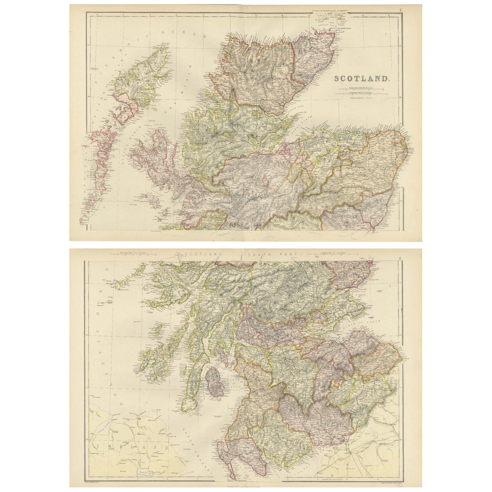 The Highlands and Lowlands of Scotland Map, 1882, Set of 2 | Chairish