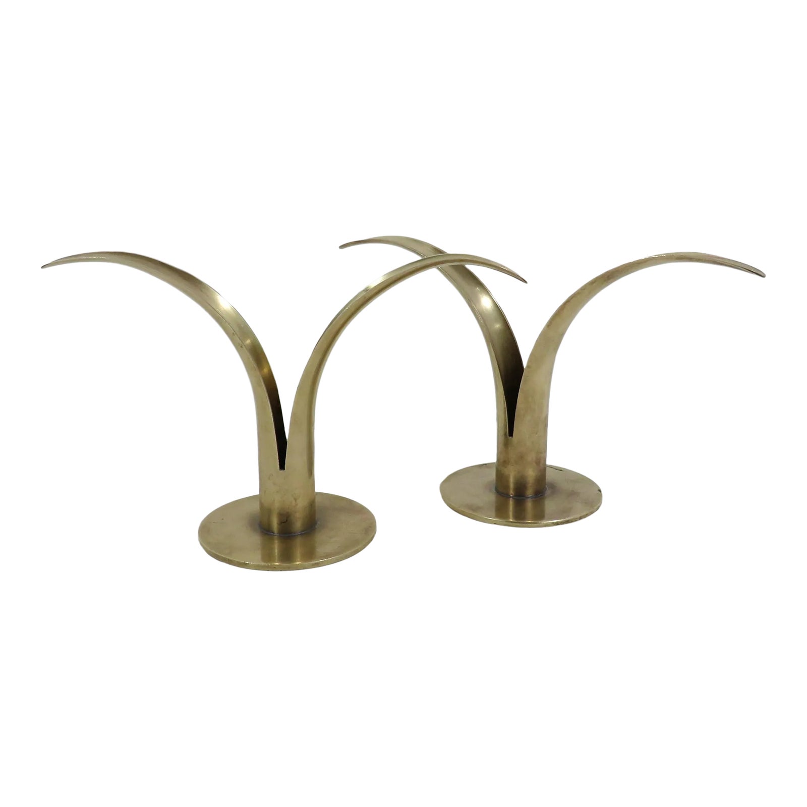 Swedish Brass Lily Candlesticks, a Pair | Chairish