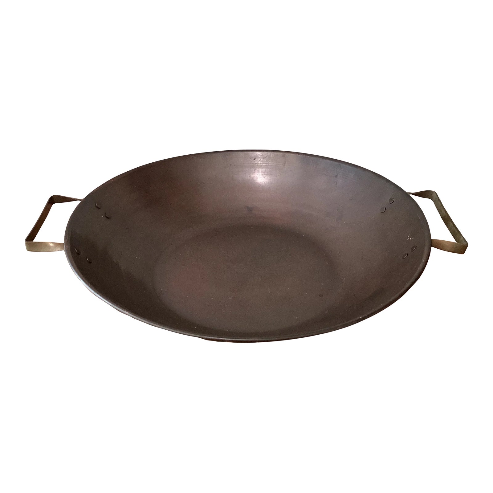 Mid 20th Century Vintage Copper Wok With Handles Handmade 1975 | Chairish