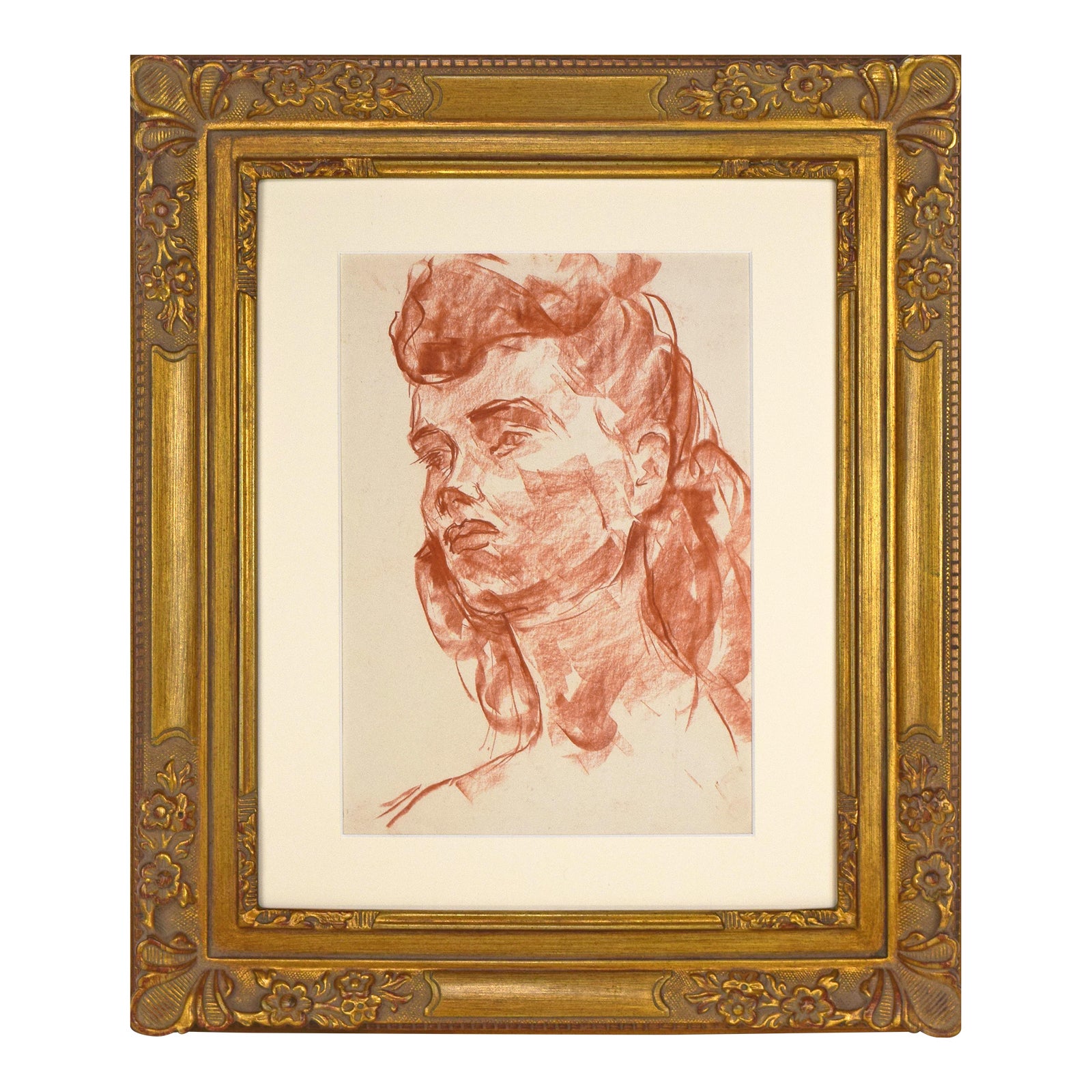 Vintage Conté Female Portrait Drawing by Robert Houston Whitmore 1941 ...