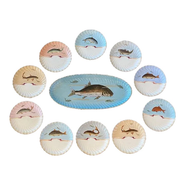 19th Century Hand Painted Franz Mehlem Signed Porcelain Fish Platter ...