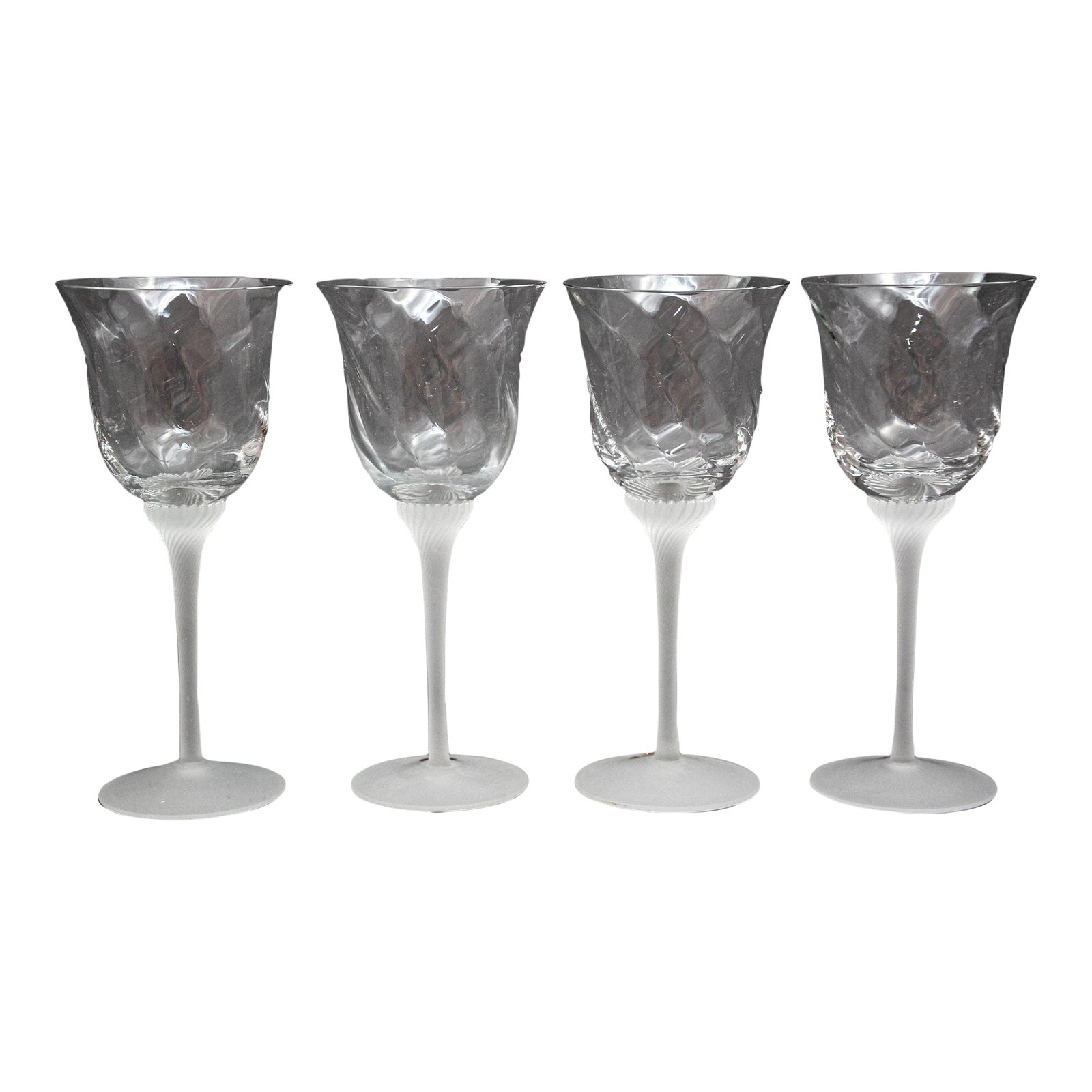 Fine Crystal Stemware Frosted Swirl Wine Goblets Set of 4 | Chairish