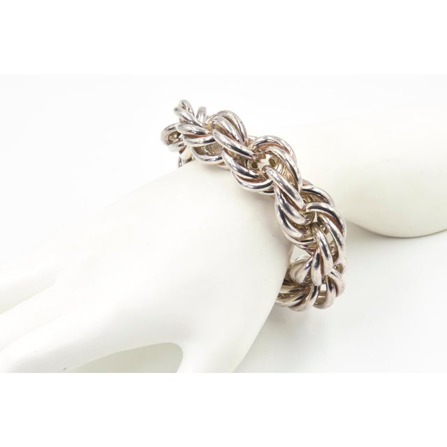 Wide Sterling Silver Chain LInk Bracelet | Chairish