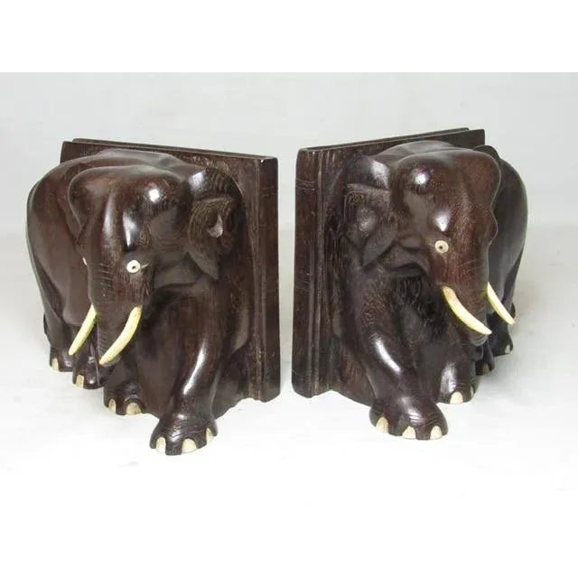 Pair of Anglo Indian Ebony Elephant Bookends | Chairish