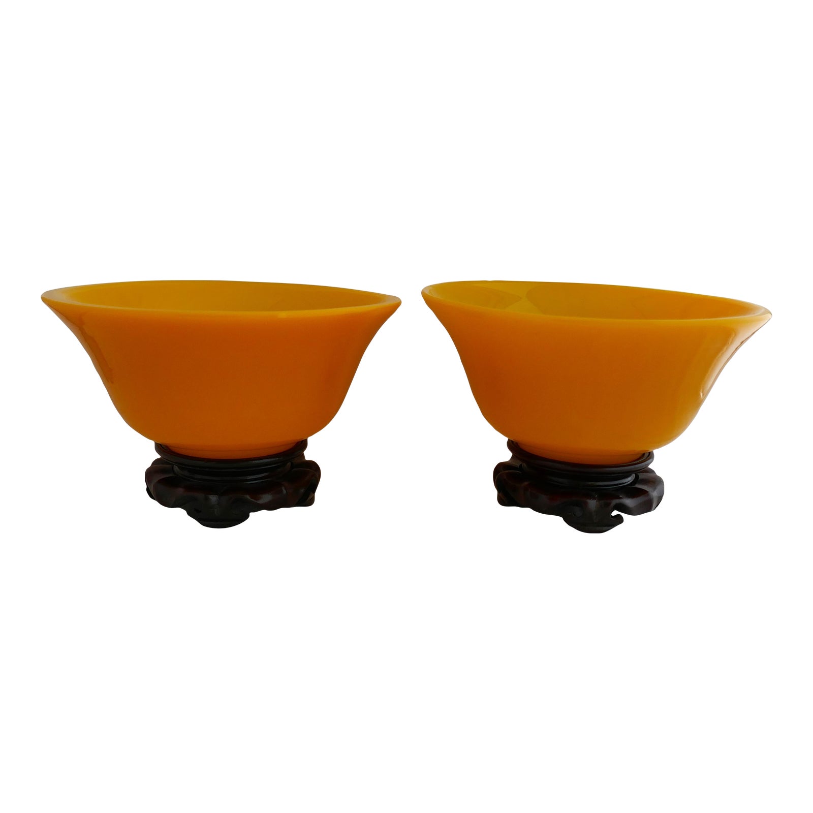 Pair of Antique Chinese Qing Dynasty Imperial Yellow Peking Glass Bowls ...