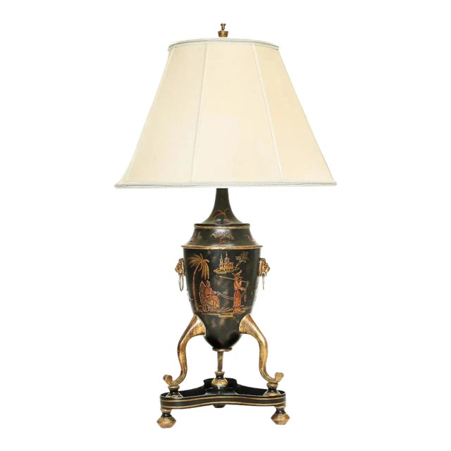 Mid 20th Century English Georgian Style Chinoiserie Tole Lamp | Chairish