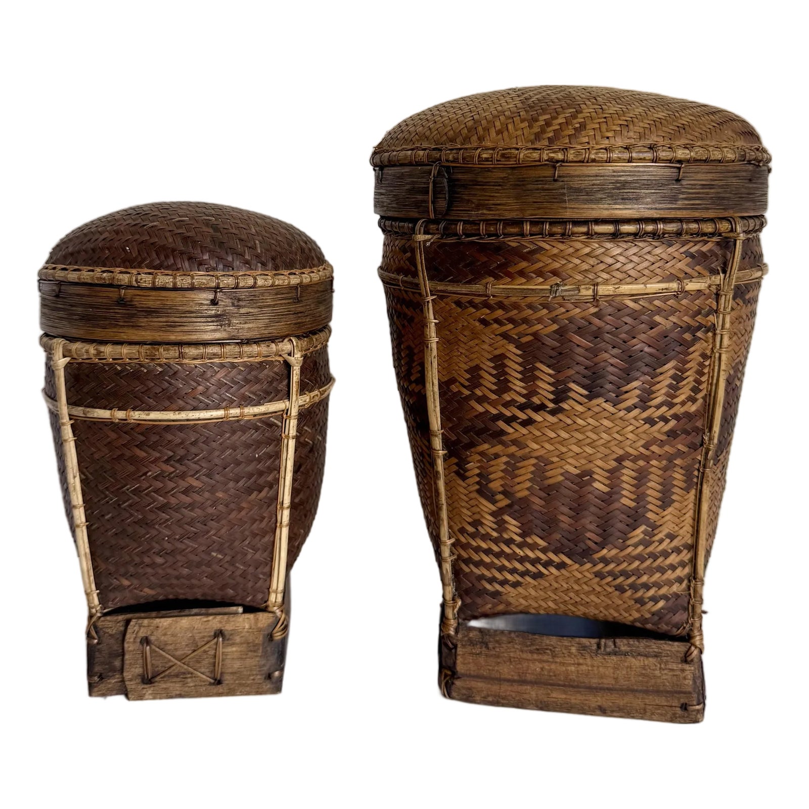 Pair of Vintage Tingkop Handwoven Indigenous Lidded Baskets by Pala'wan ...