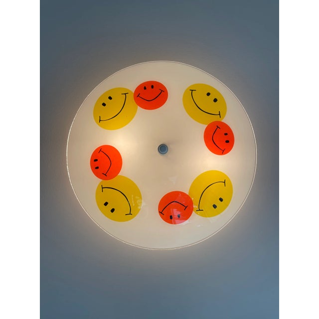 1970's Retro Glass Smiley Face Light Fixture - a Pair | Chairish
