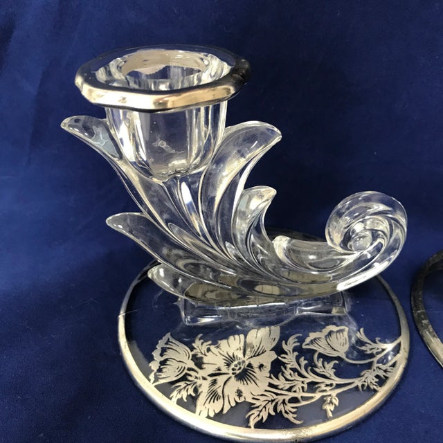Fostoria Baroque Cornucopia Candlesticks Silver Overlay - a Pair | Chairish