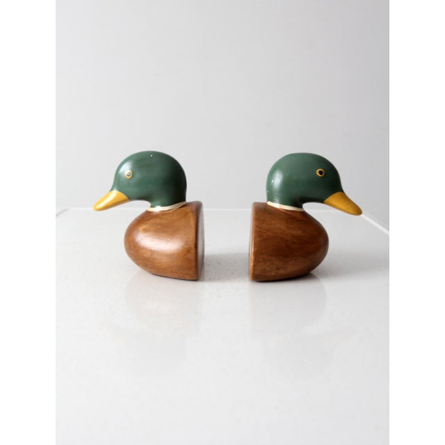 Mid Cdentury Painted Wood Duck Bookends | Chairish