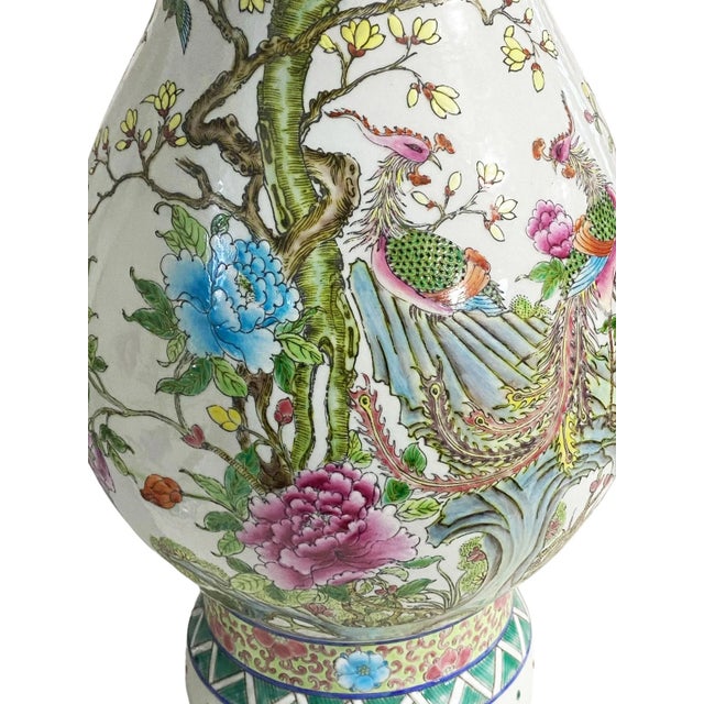 Chinoiserie Hand Painted Famille Rose Phoenix Vases /Pair 21" H | Chairish