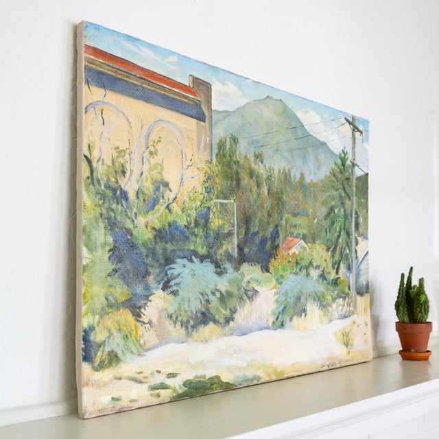 Large Mountain Desert Landscape Painting Signed Simpson 74 | Chairish