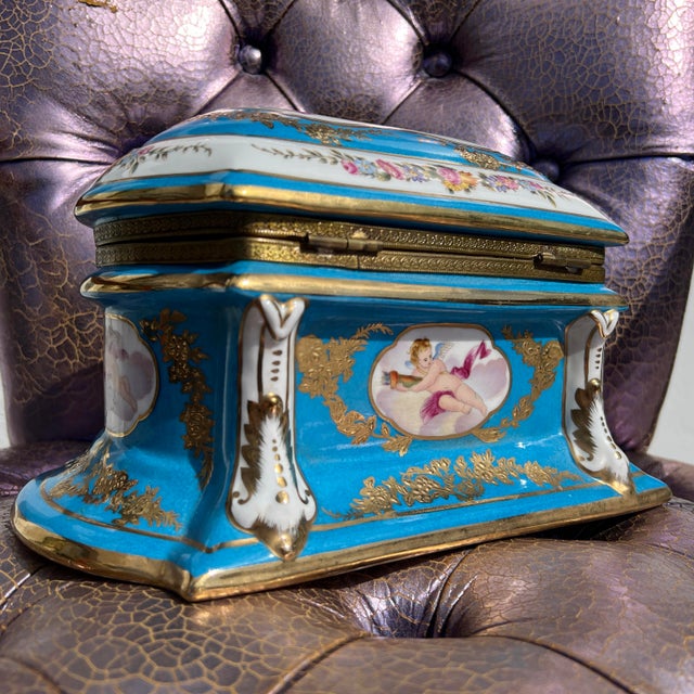Vintage Cherub Angels Blue and Gold Sevres Porcelain Box | Chairish