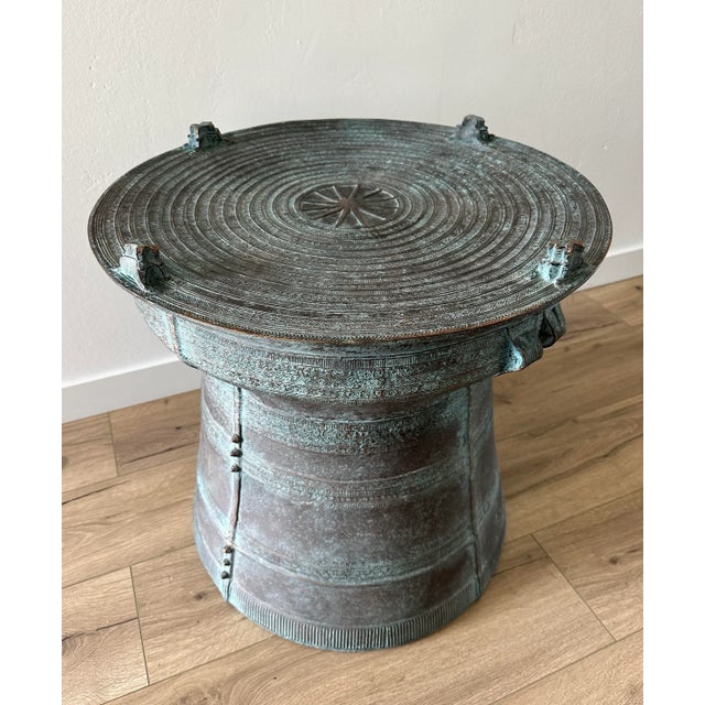 Asian Bronze Rain Drum Side Table | Chairish