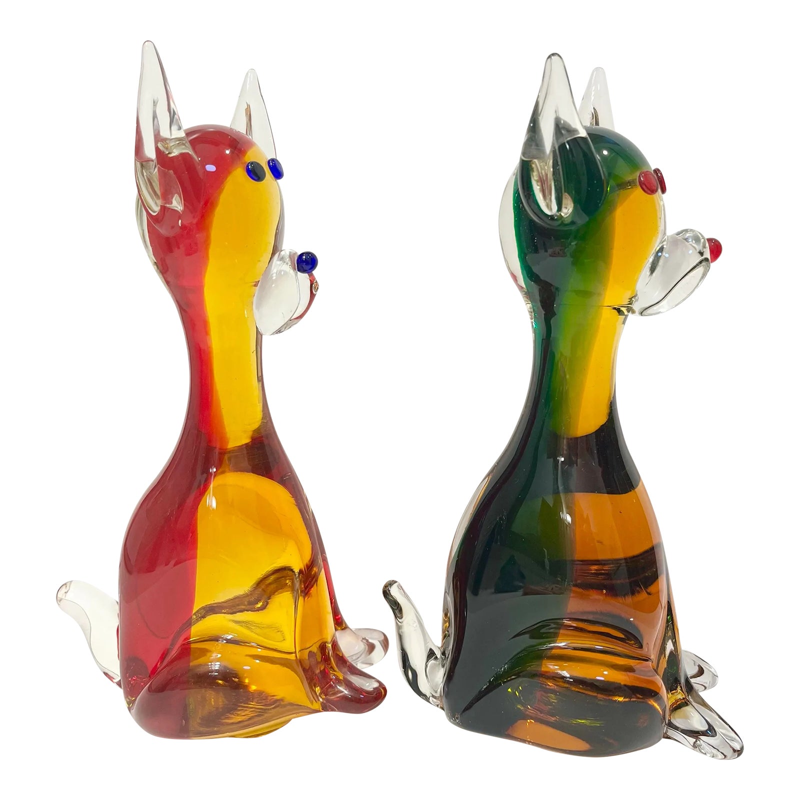 Pair of 1960s Vintage Large Murano Glass Attributed Dogs | Chairish