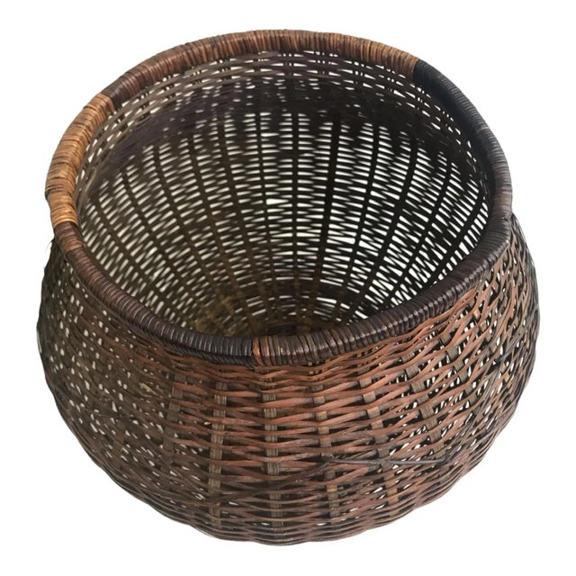 Vintage Natural Woven Bamboo Rattan Wicker Planter Basket | Chairish