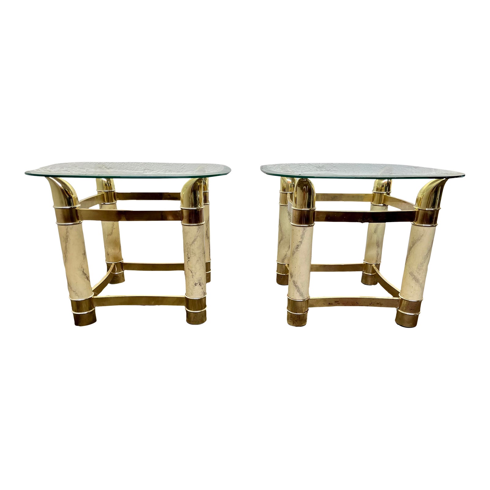 Mid-Century Modern Faux Tusk End Tables by Tommaso Barbi Italy | Chairish
