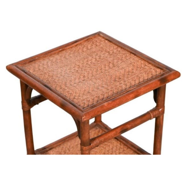 Pair Bamboo & Rattan Two Tier Side Tables | Chairish