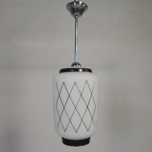 Vintage Pendant Lamp with Opaline Glass Shade, 1950s | Chairish