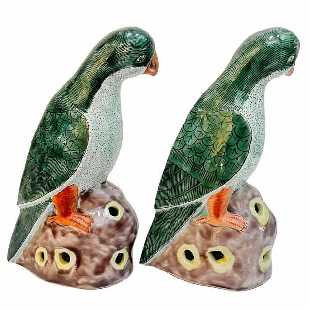Antique Chinese Export Green Parrots Figurines - a Pair | Chairish