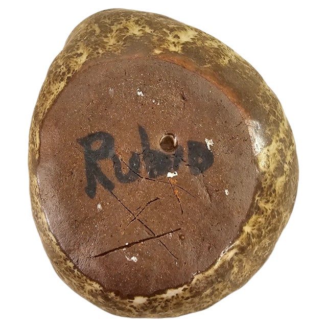 Studio Art Pottery Clay Mottled Brown Bowl " Signed "Rubio" | Chairish