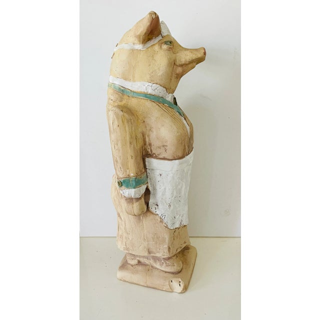 Vintage Boho Chic Terracota Butcher Pig Sign Statue | Chairish