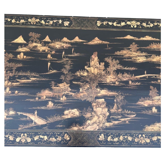 Vintage Chinoiserie Hand-Painted Landscape Coffee Table | Chairish