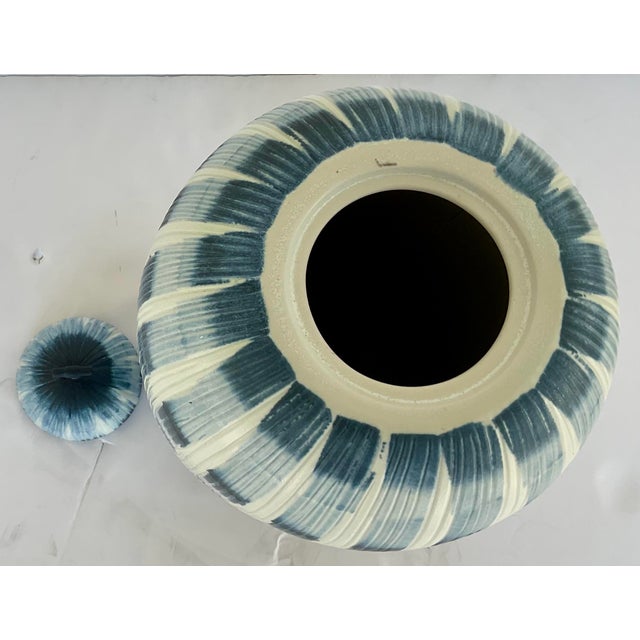 Modern Large Blue and White Ceramic Batik Jar | Chairish