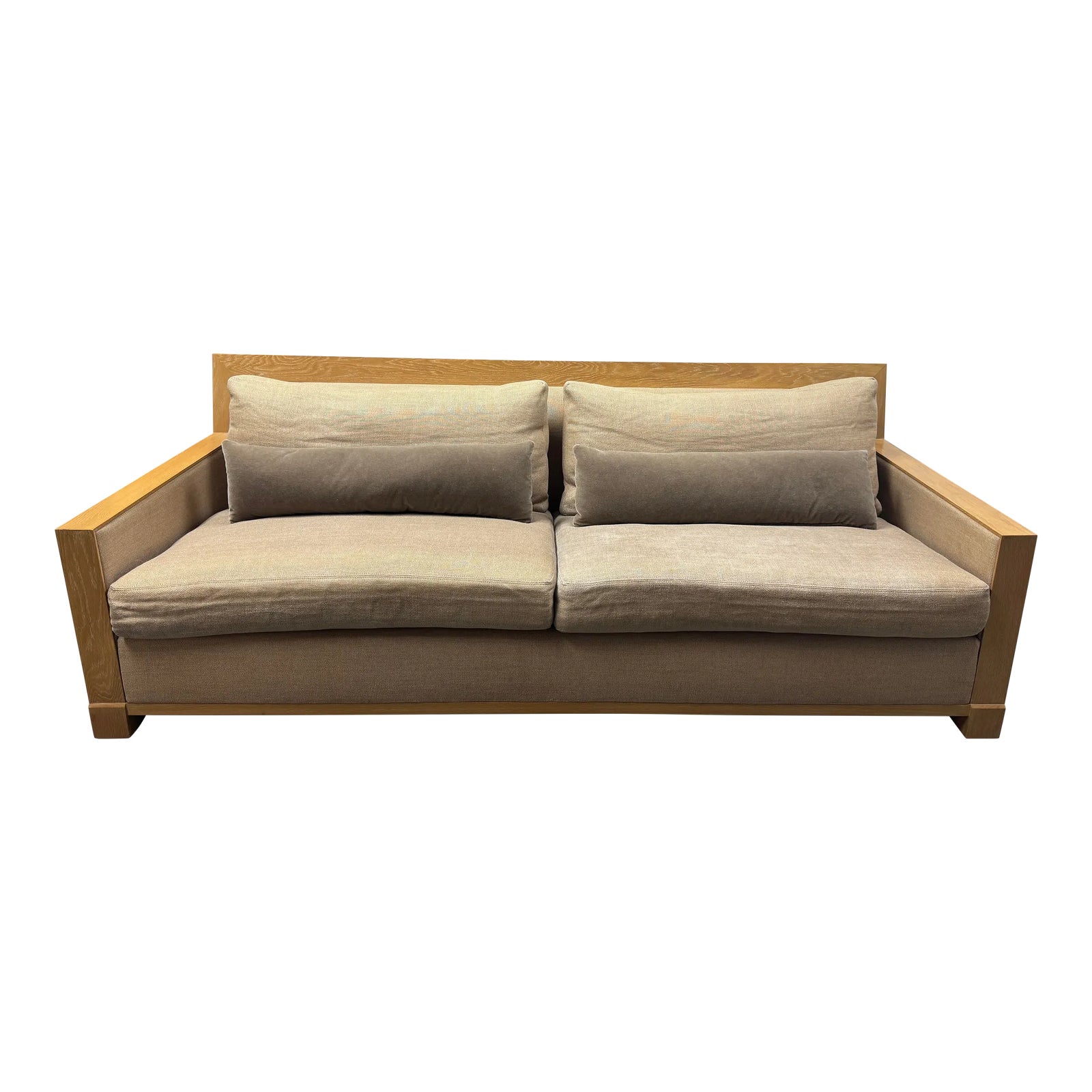 Ted Boerner Portrait Linen & Oak Wood Sofa | Chairish