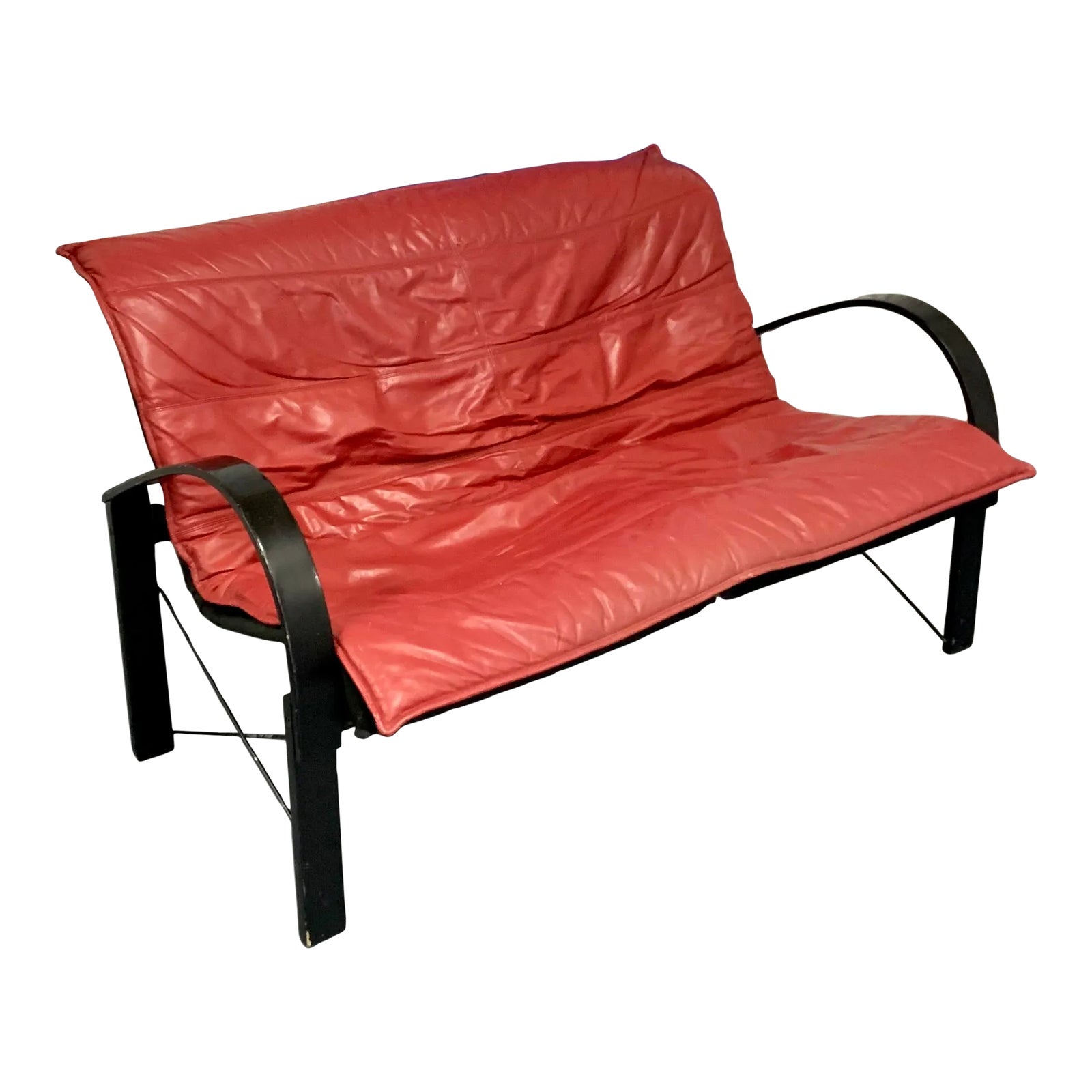 Vintage Ikea Polhem Leather and Bentwood Loveseat | Chairish