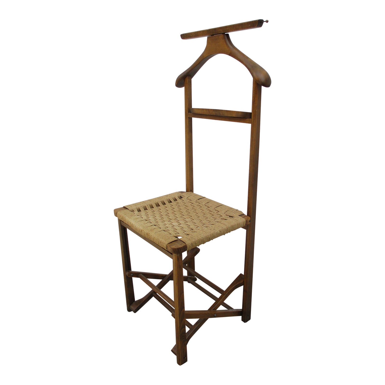 Mid-Century Modern Italian Wood and Caned Seat Valet or Butler Chair ...