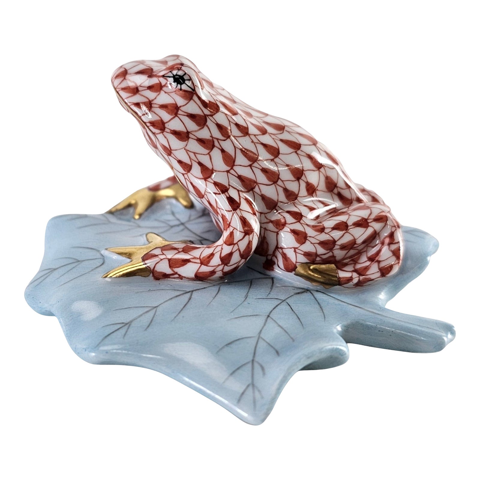 Herend Orange Rust Frog on Lily Pad With 24k Gold Accents Figurine ...