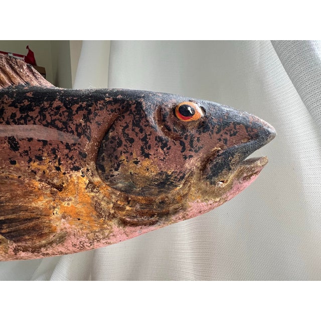 Vintage Hand Carved and Painted Wooden Fish Mounted on Driftwood | Chairish