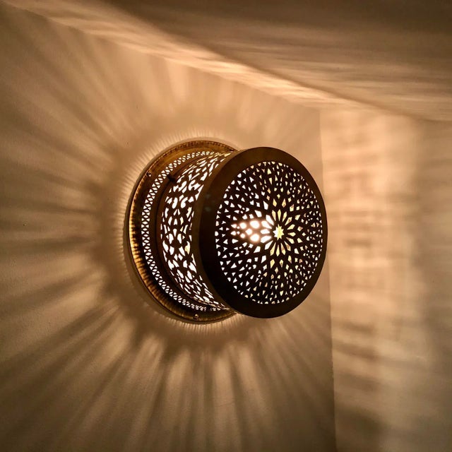 21st Century Brass Moroccan Wall / Ceiling Sconce Lamp Cover | Chairish