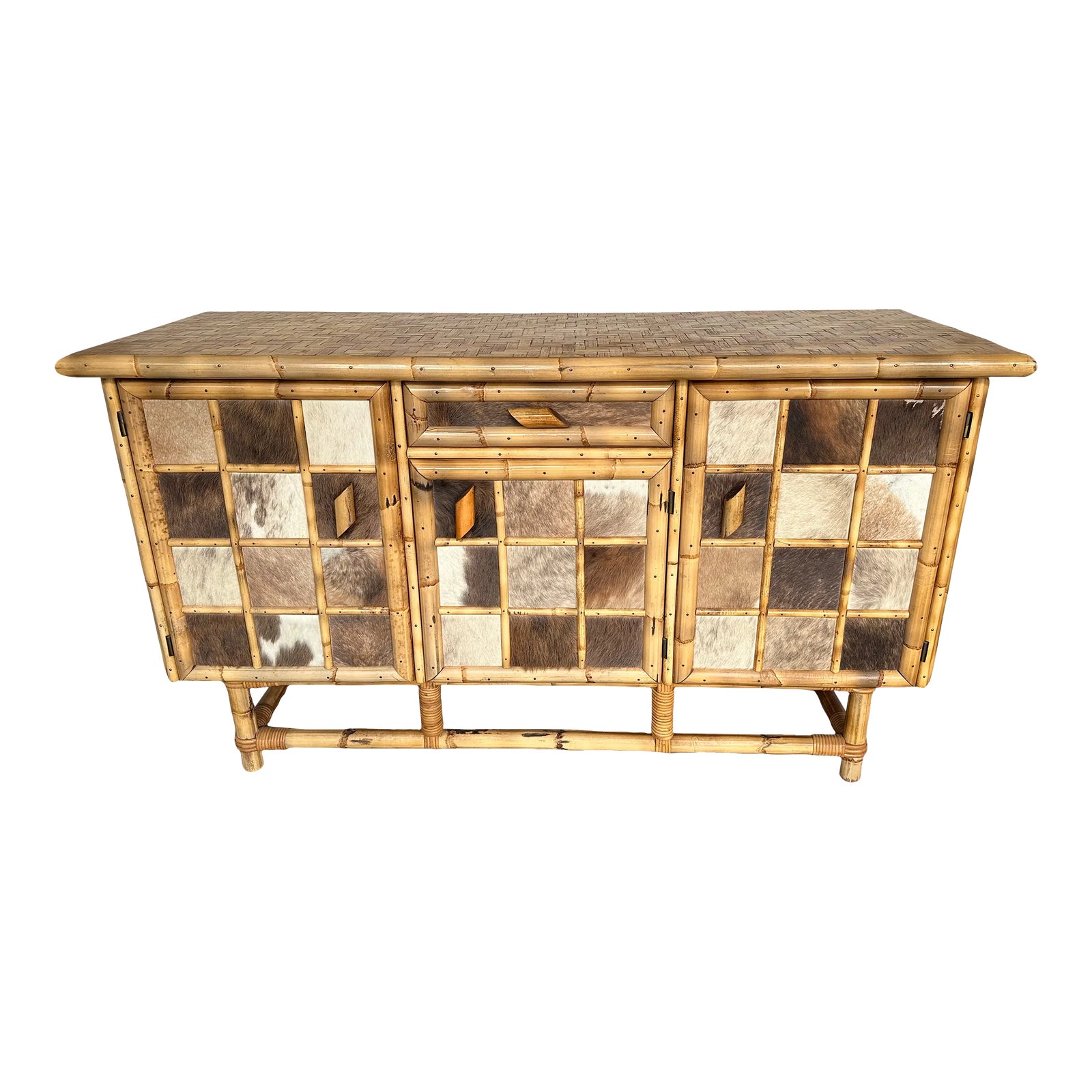 Bamboo Wood and Cow Leather Buffet Dry Bar. Italy, 1970s | Chairish