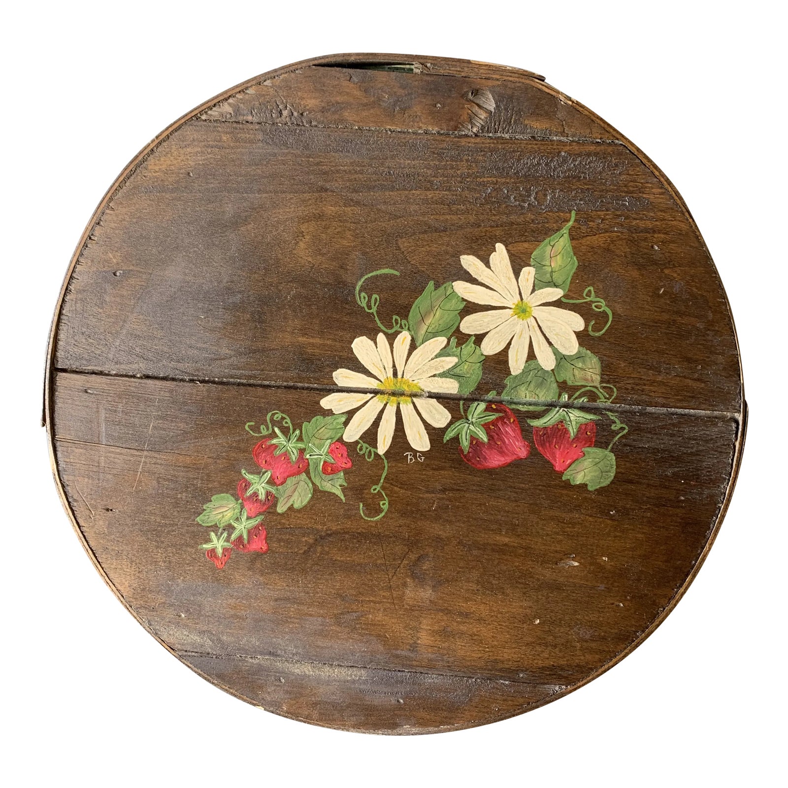 Vintage Painted Wood Cheese Box With Fabric Skirt Signed | Chairish