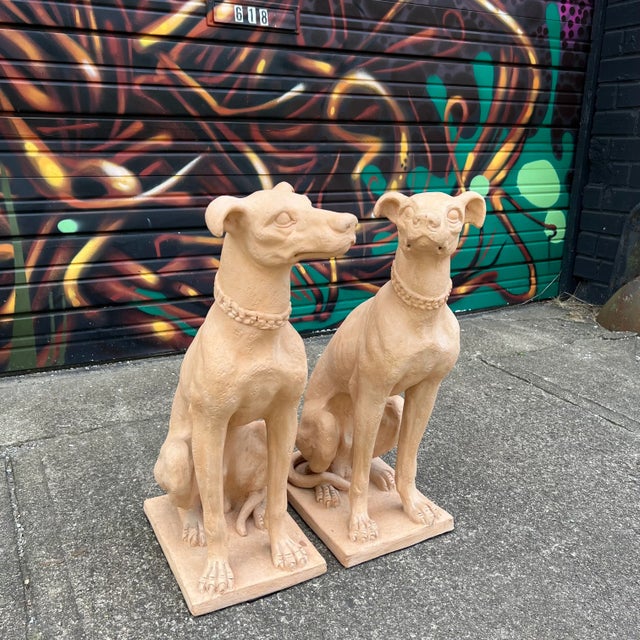 Pair of Italian Terracotta Greyhound Statues | Chairish