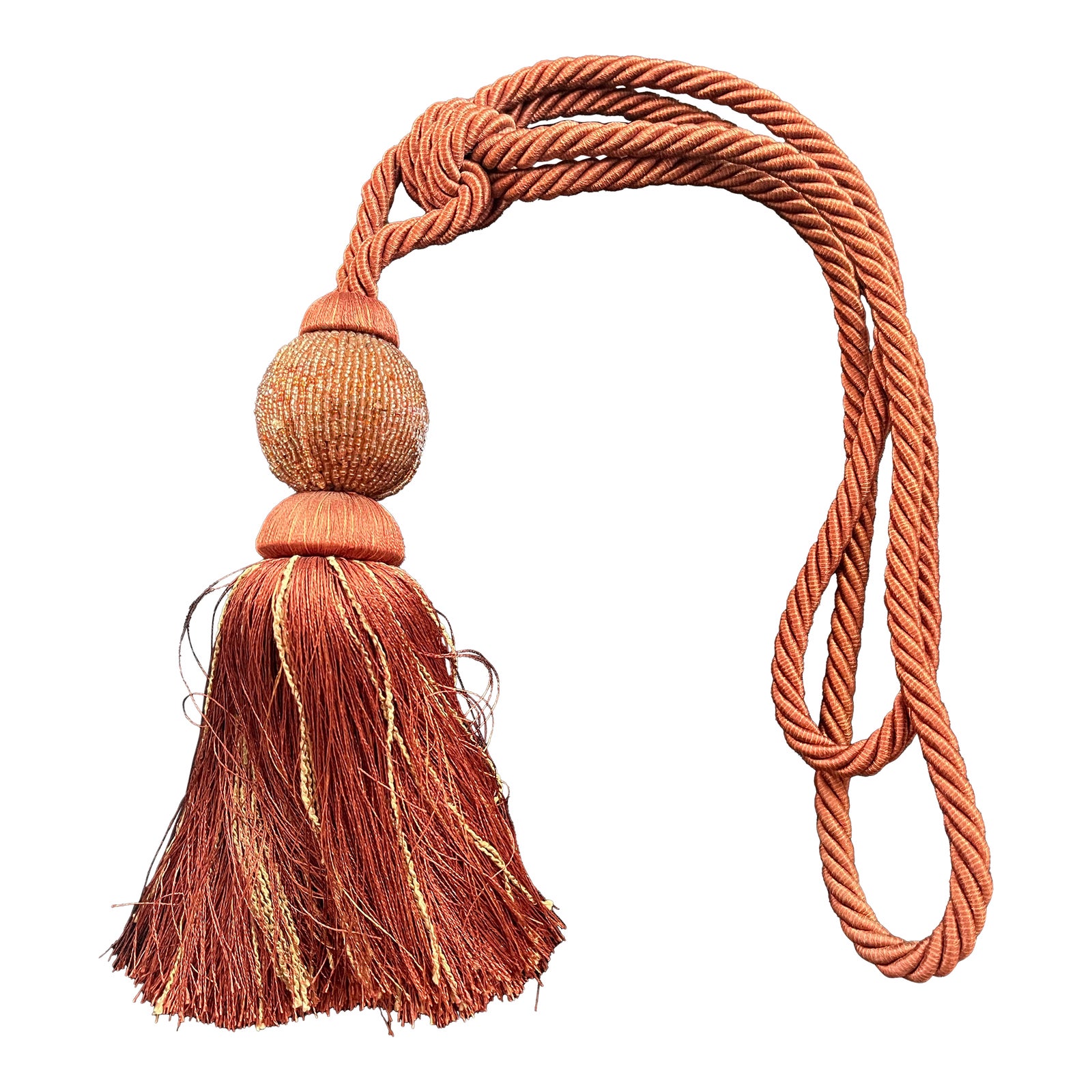 Large Beaded Red Curtain Tie Back With Tassel | Chairish