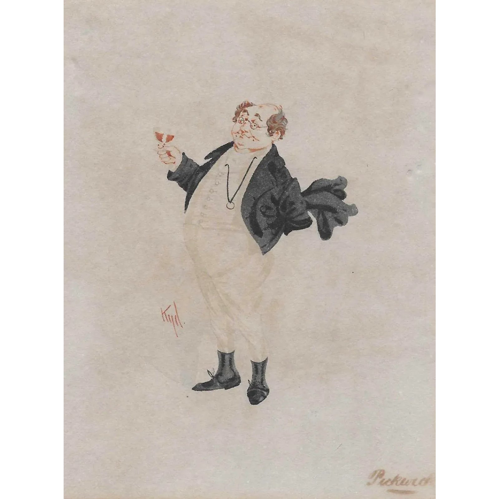 Antique Dickens' Pickwick Papers Character Watercolor Painting by Kyd ...