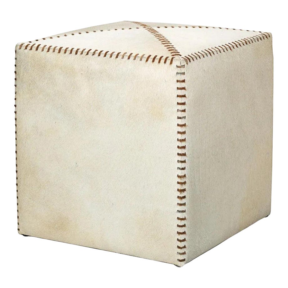 Ox White Square Leather Cowhide Ottoman - Small | Chairish