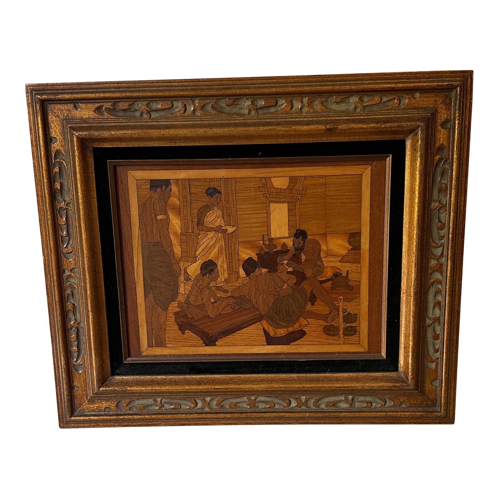 1970s Marquetry Woodwork Frame | Chairish