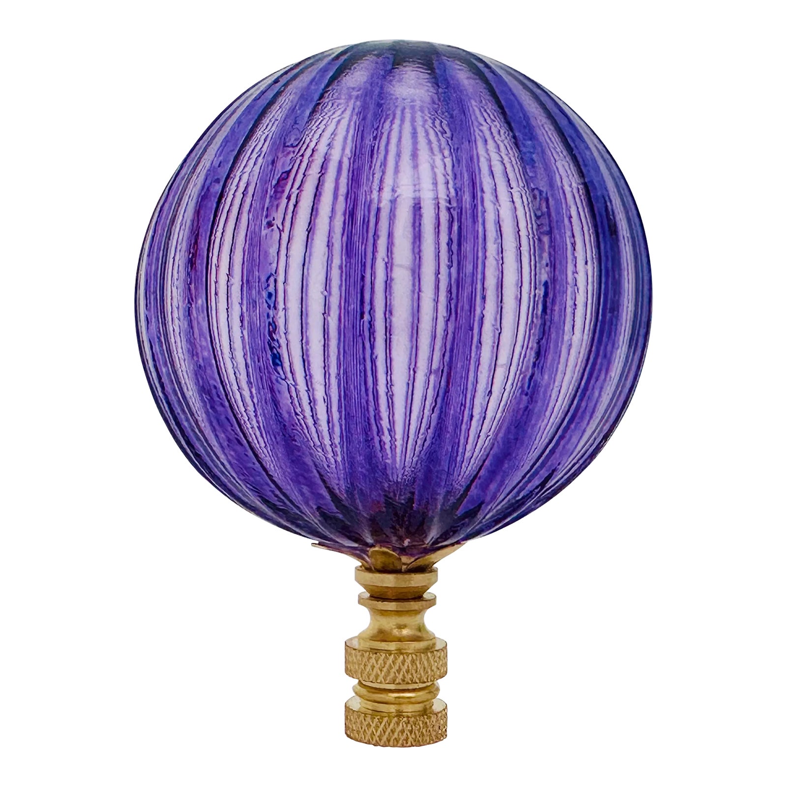 Ribbed Optic Glass Lamp Finial in Purple on Brass Hardware | Chairish