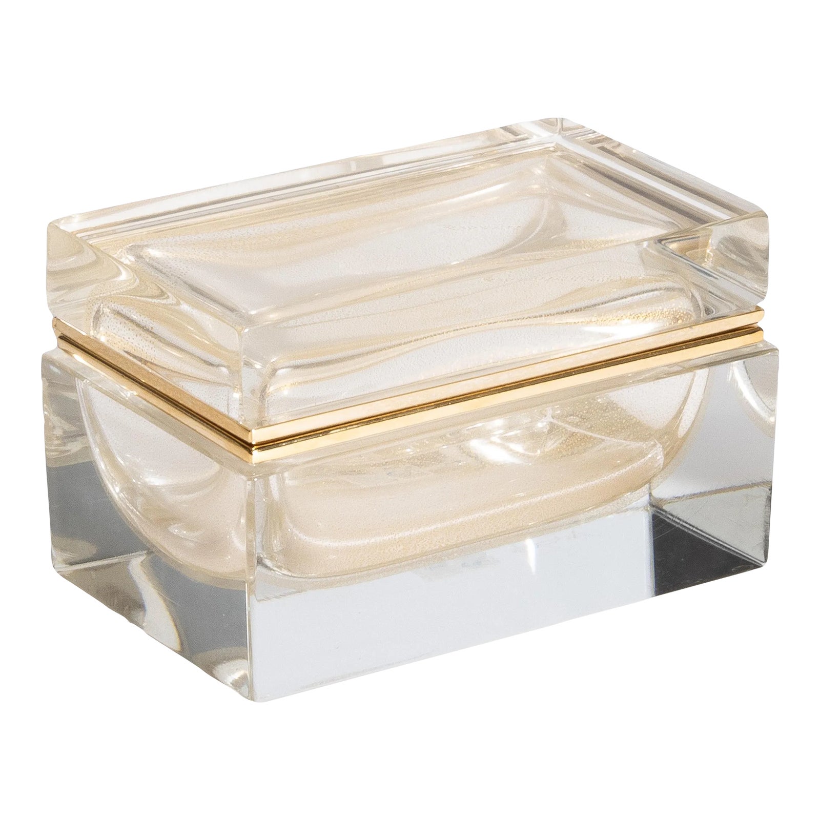 Hand Blown Murano Glass Box With 24 Karat Gold Flecks and Brass ...