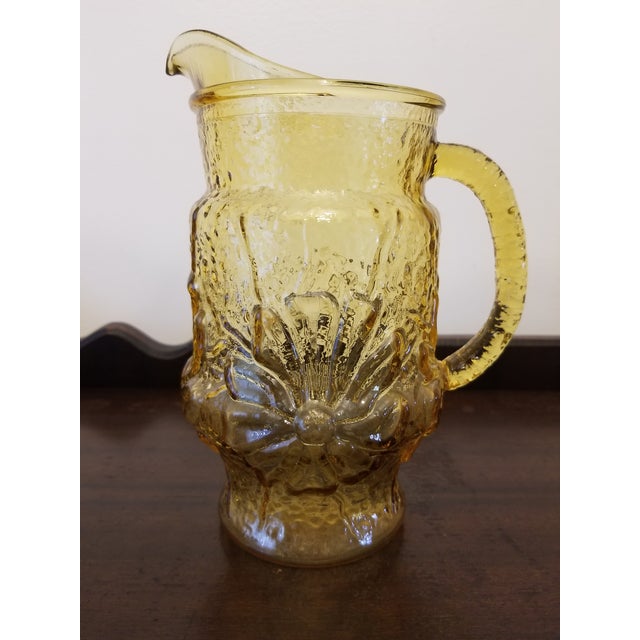 Vintage Anchor Hocking Rainflower Amber Glass Pitcher Chairish