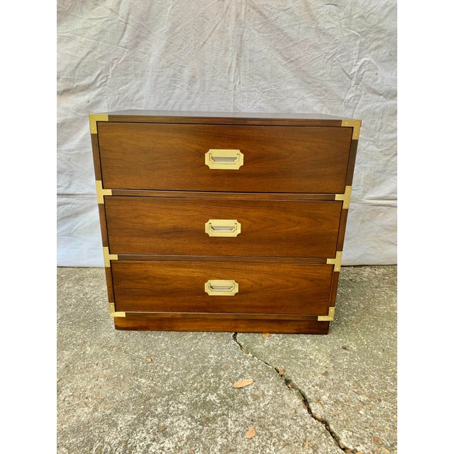 Mid 20th Century Walnut Campaign Style Chest of Drawers | Chairish
