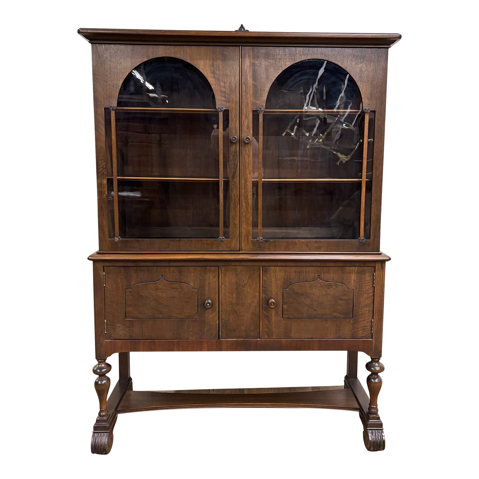 Vintage Jacobean Tudor Style Carved Burled Oak China Cabinet Bar ...