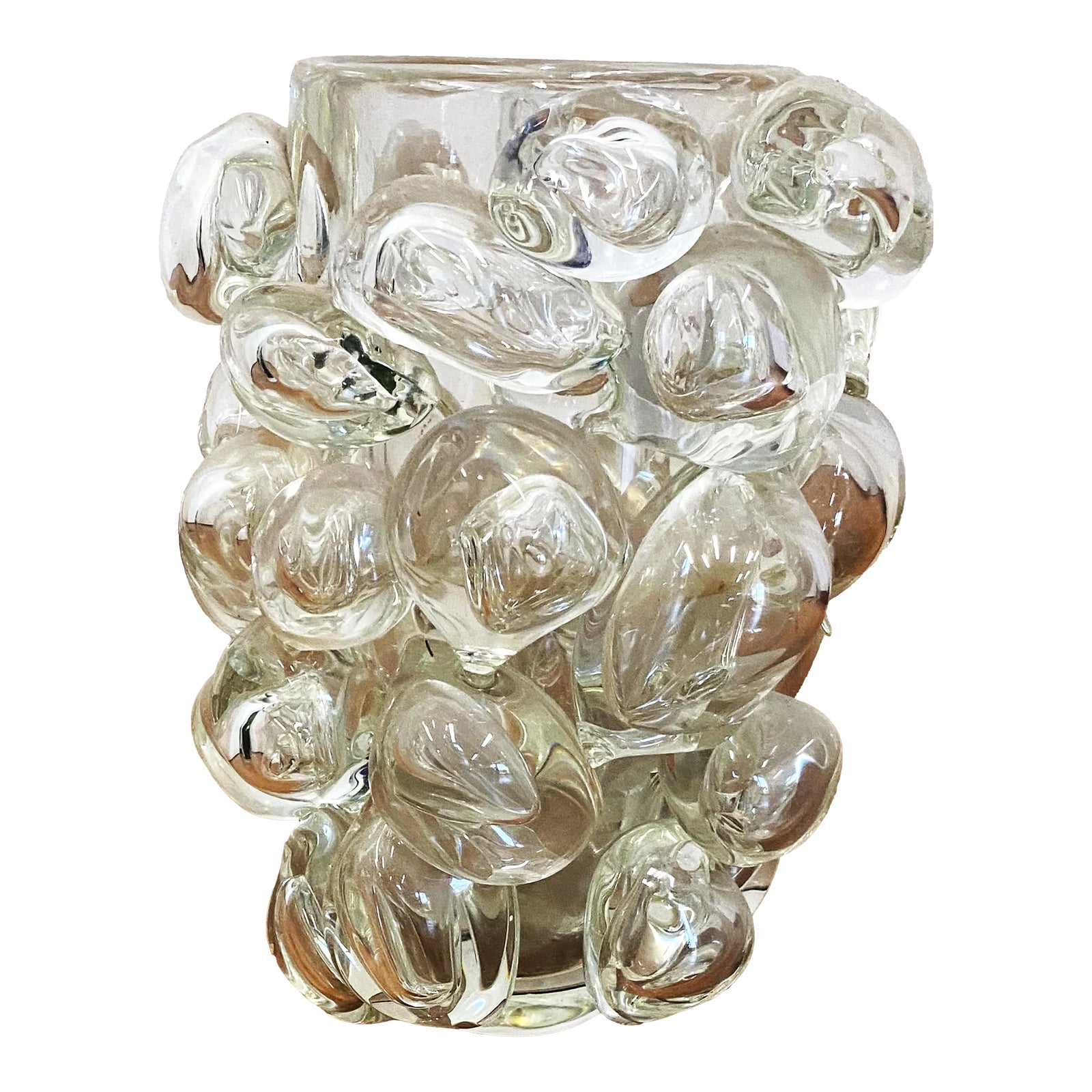 Contemporary Transparent Murano Glass Vase Hand-Blown With Bubbles ...