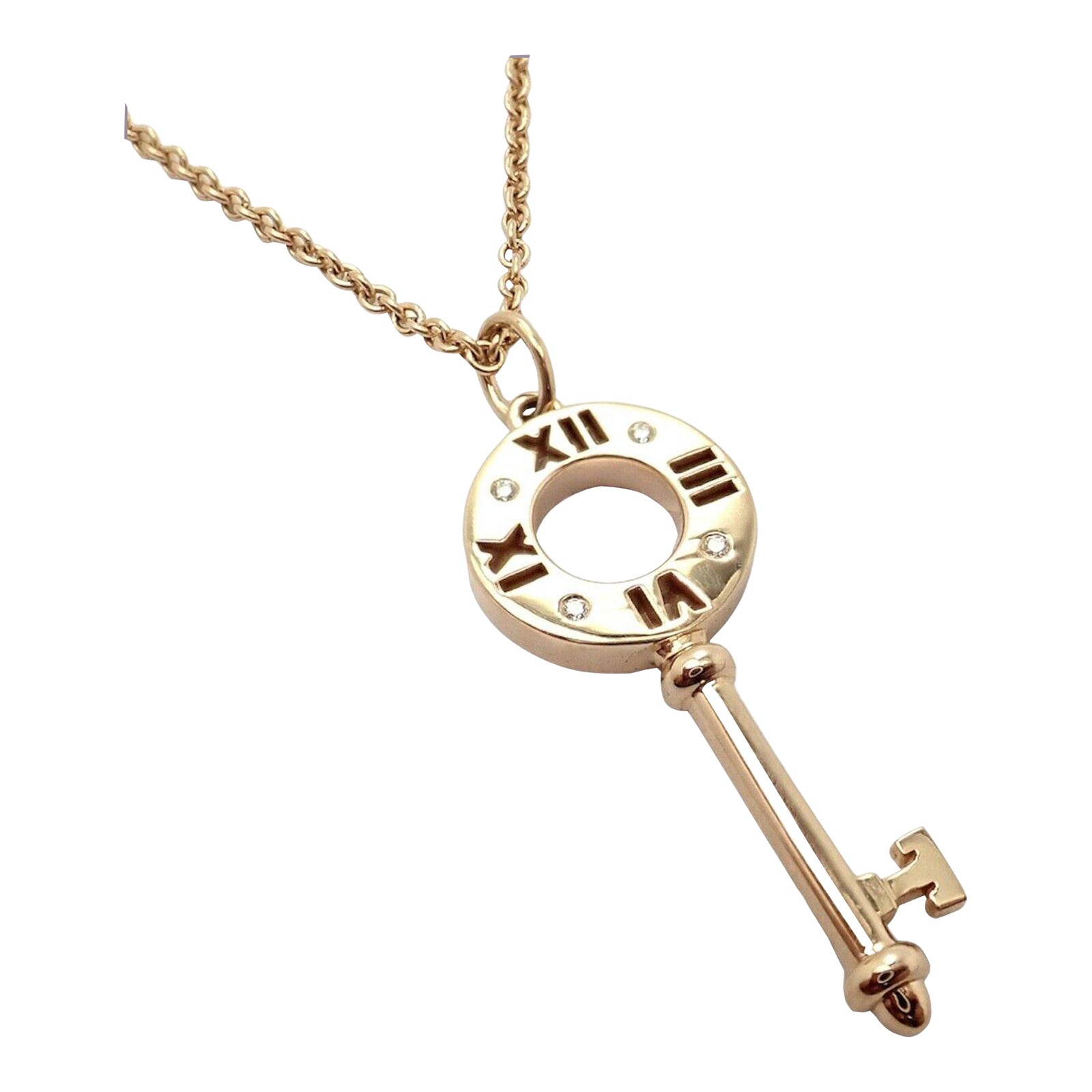 Tiffany & Co. 18k Rose Gold Atlas Diamond Key Pendant Necklace | Chairish