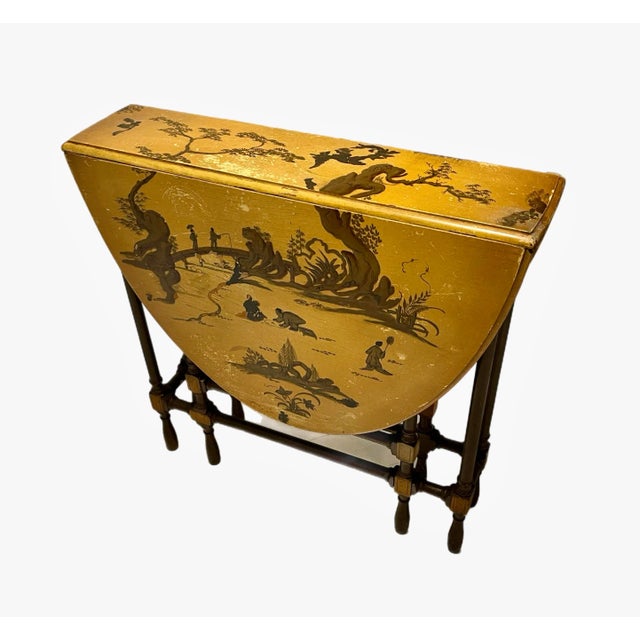 English Traditional Chinoiserie Hand Painted Gate Leg Table | Chairish